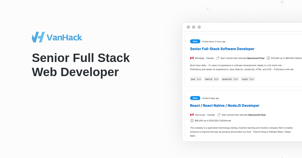 Senior Full Stack Web Developer Vanhack